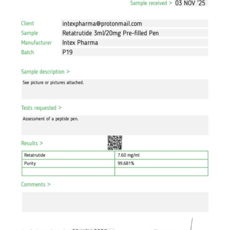 INTEX PHARMA – RETATRUTIDE PEN, READY TO USE (20mg/3ml (6.66 mg/ml ...